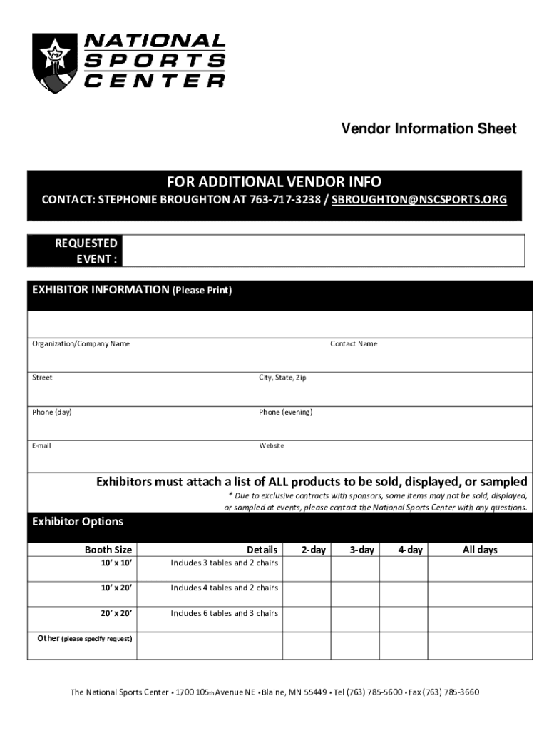 Fillable Online NSC Vendor Info Sheet Fax Email Print - pdfFiller