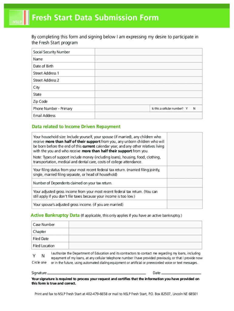 Fillable Online Fresh Start Data Submission Form Fax Email Print ...
