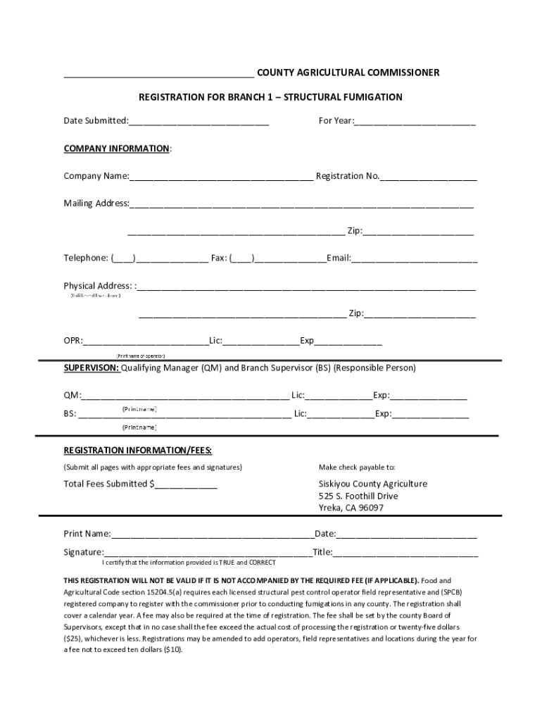 Fillable Online Structural Branch 1 (Fumigation) Registration Form Fax ...