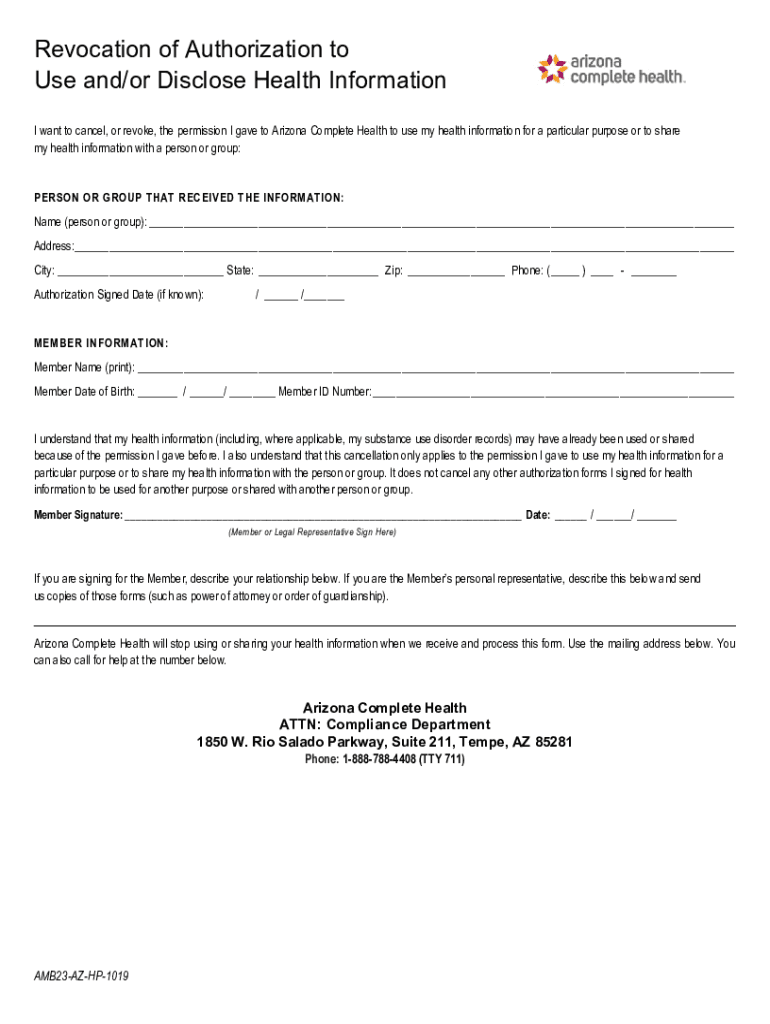 Fillable Online Revocation Of Authorization To Use And Or Disclose Health Information