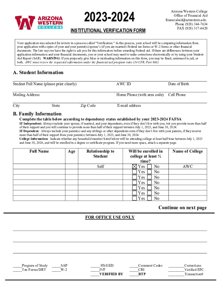 Fillable Online INSTITUTIONAL VERIFICATION FORM Fax Email Print - pdfFiller