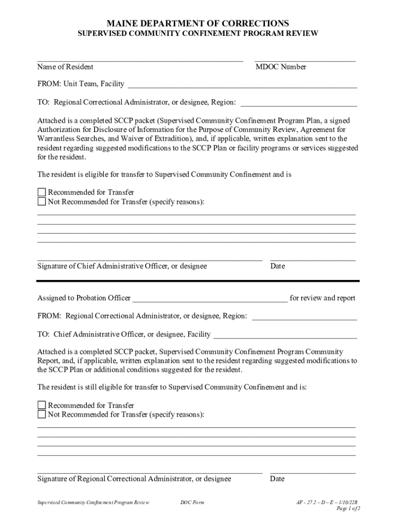 Fillable Online 27.02 (AF) - Attachment E - Supervised Community ...