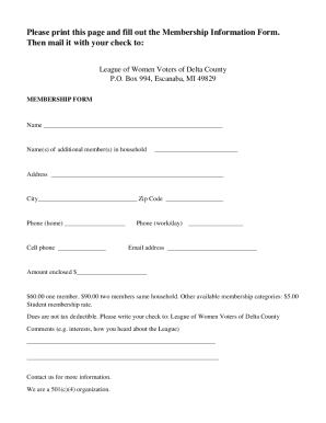 Fillable Online Please print this page and fill out the Membership Information Form ... Fax ...