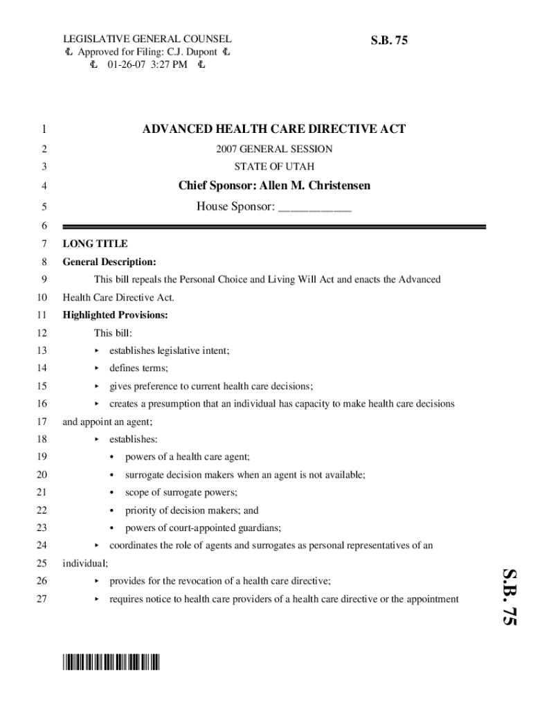 Fillable Online le utah Advance Directives Living WillDublin Ohio ...