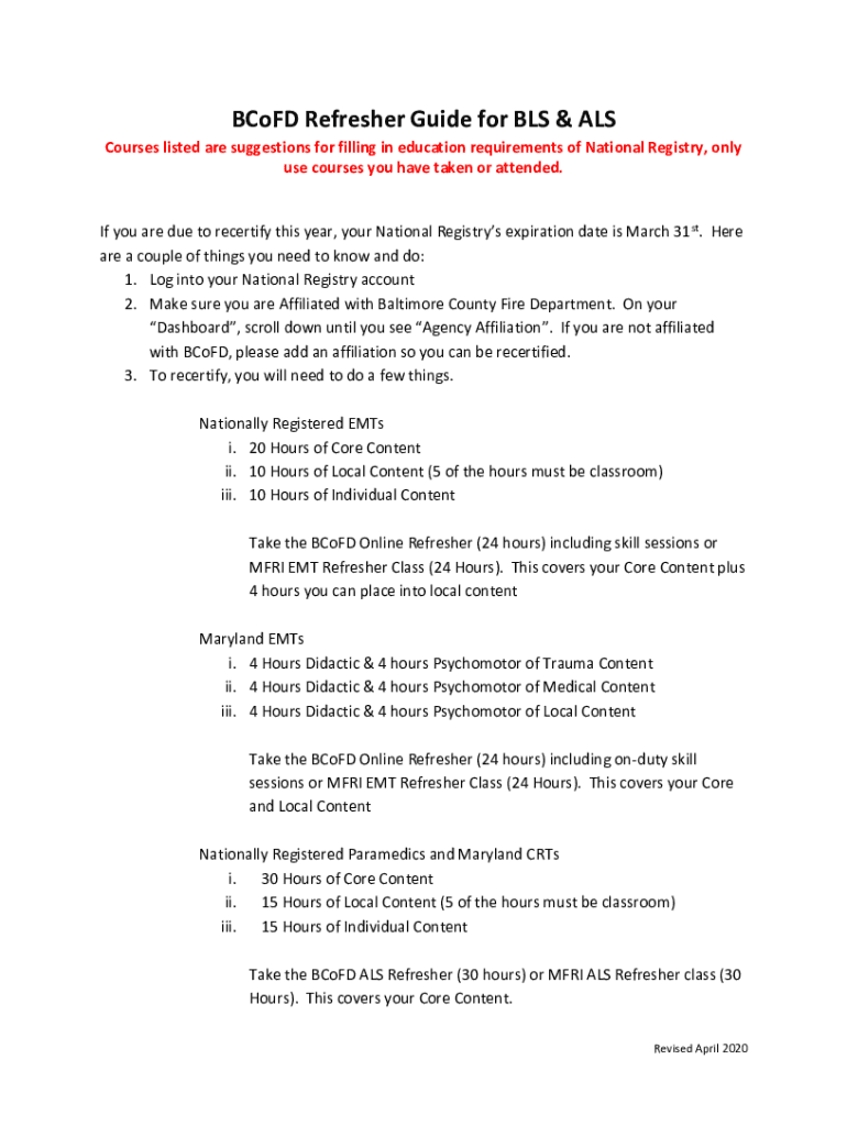 Fillable Online Baltimore County Fire-Rescue Academy Refresher Guide ...