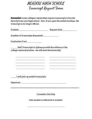 Fillable Online MEADOW HIGH SCHOOL Transcript Request Form Fax Email ...