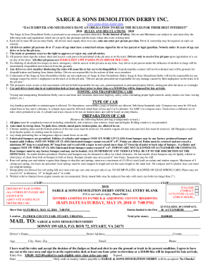 Fillable Online All drivers must supply their own cars, only one entry ...