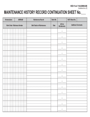 Fillable Online MAINTENANCE HISTORY RECORD CONTINUATION SHEET No. Fax ...