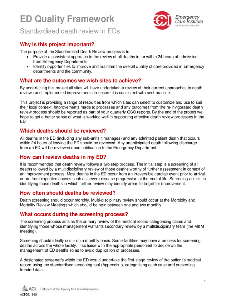 Fillable Online ED Quality Framework - Standardised death review in EDs ...