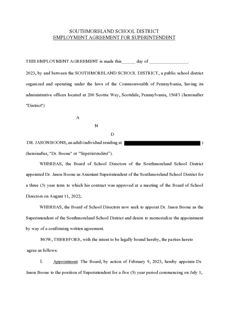 Fillable Online superintendent employment agreement Fax Email Print - pdfFiller