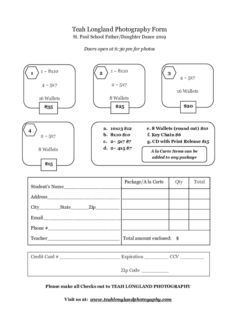 Fillable Online Teah Longland Photography Form - St. Paul Parish Fax ...