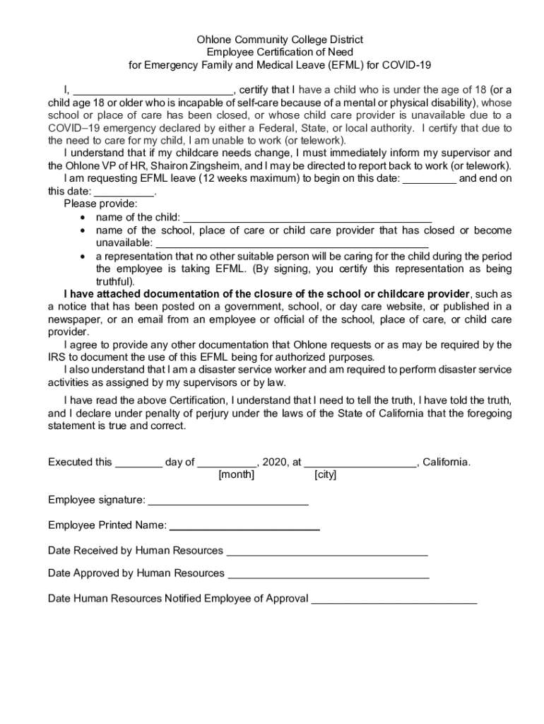 Fillable Online Emergency Sick Leave and Emergency Extended Family ...