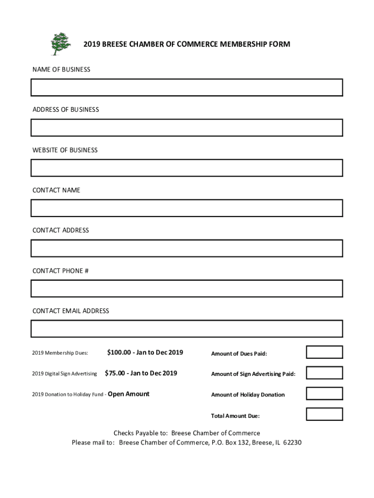 Fillable Online 2019 Chamber of Commerce Membership Form.xlsx Fax Email ...