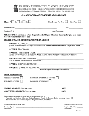 Fillable Online Change of Major/Concentration/Minor Form Fax Email ...