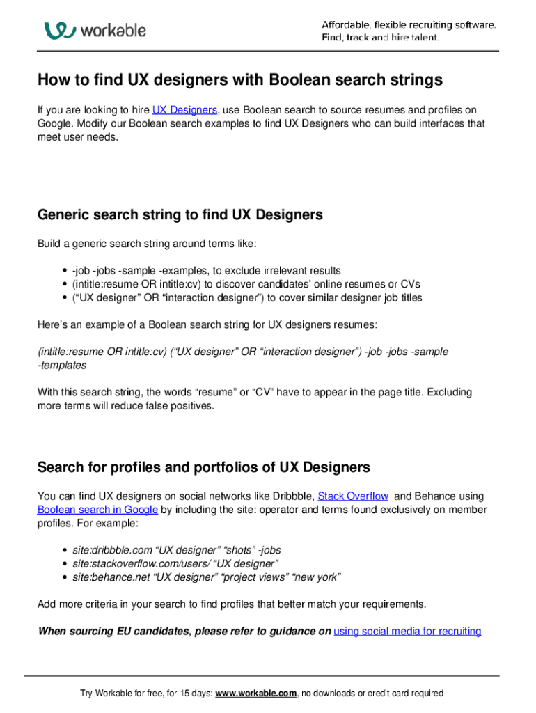 Fillable Online How To Find Ux Designers With Boolean Search Strings Fax Email Print Pdffiller