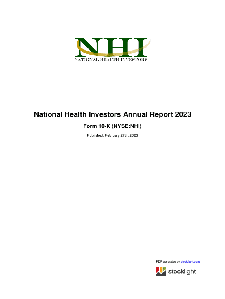 Fillable Online NATIONAL HEALTH INVESTORS INC (Form: 10-K, Received Fax ...