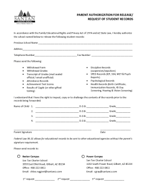 Fillable Online parent authorization for release/ request of student ...