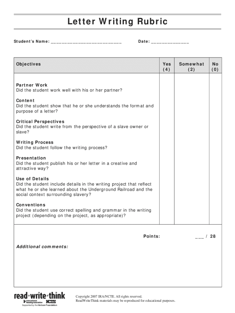 Fillable Online Letter Writing Rubric Fax Email Print - pdfFiller