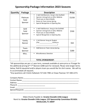 Fillable Online 2023 Sponsorship Order Form Fax Email Print - pdfFiller