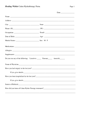 Fillable Online Healing Within Colon Hydrotherapy Form Fax Email Print ...