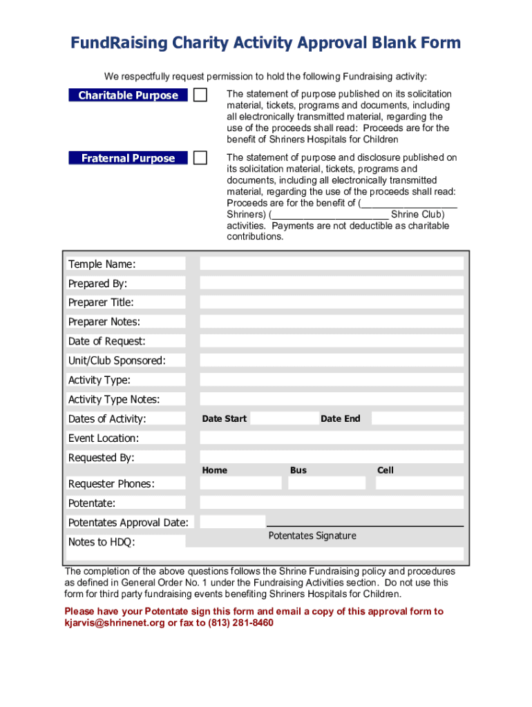 Fillable Online FundRaising Charity Activity Approval Blank Form Fax Email Print - pdfFiller