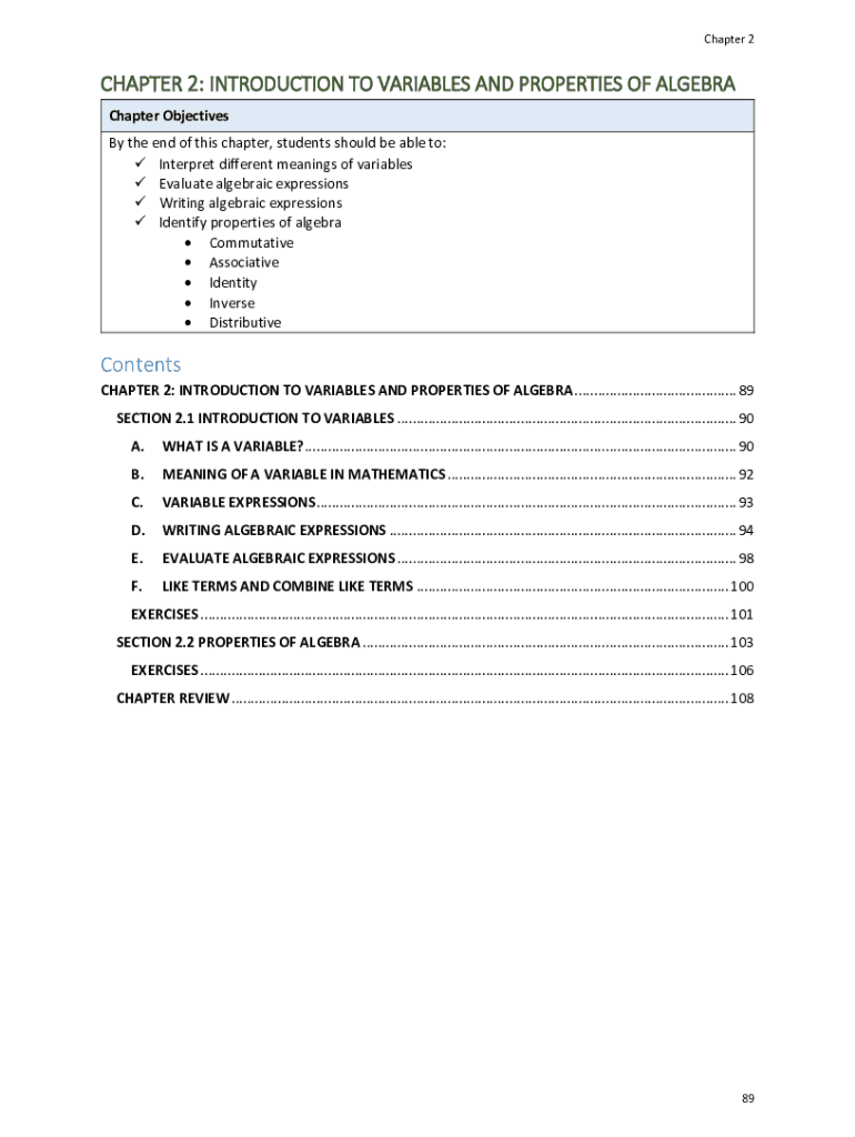 Fillable Online Chapter 2 - Introduction To Variables and Properties of ... Fax Email Print ...
