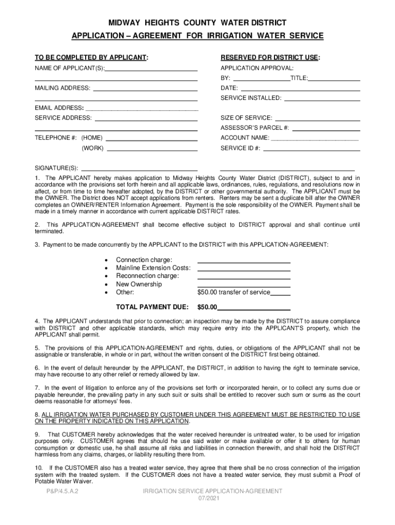 Fillable Online agreement for irrigation water service Fax Email Print ...