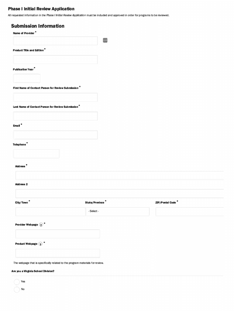 Fillable Online Phase I Initial Review Application - FullVirginia ...