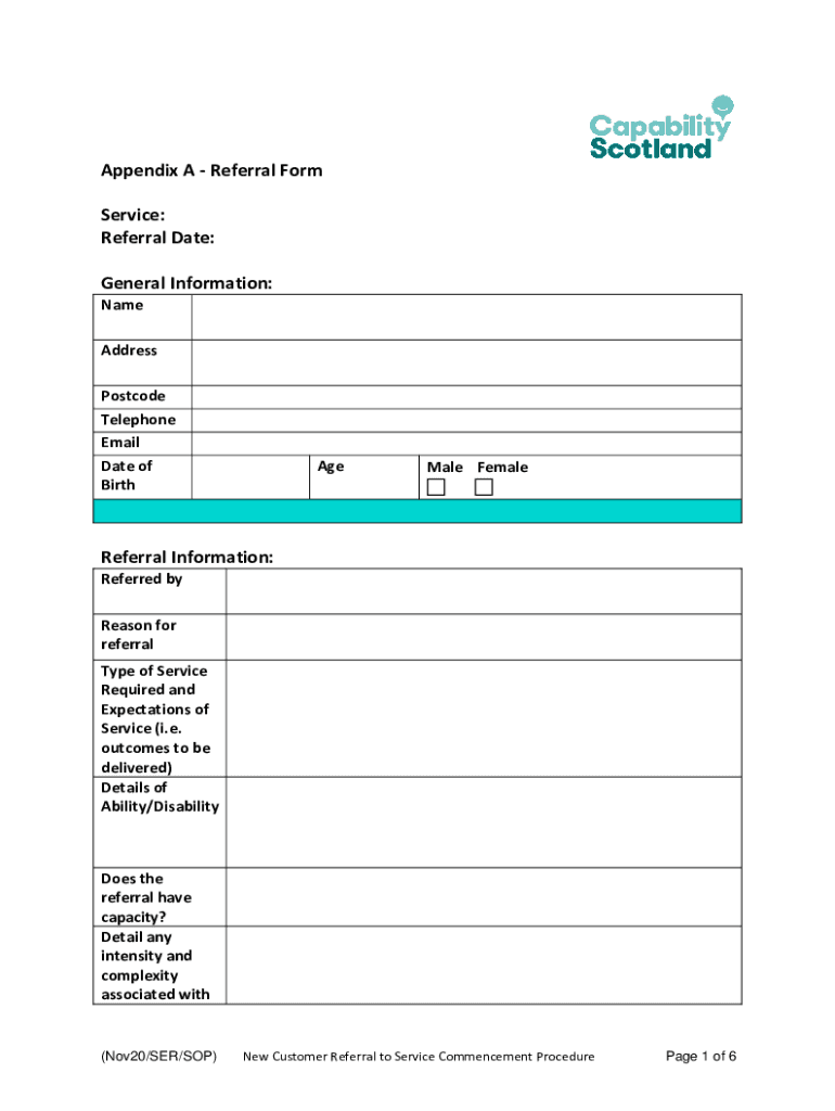 Fillable Online Appendix A - Referral Form Service Fax Email Print ...