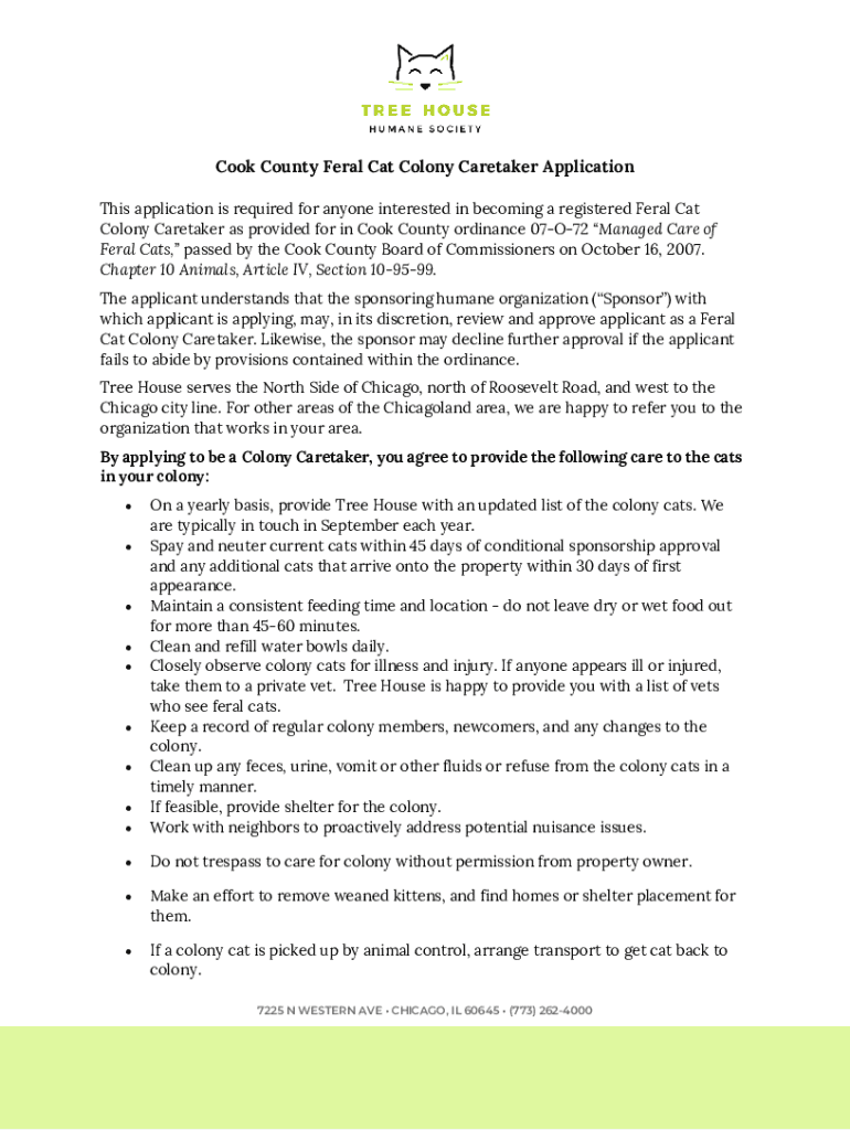 Fillable Online Feral Cat Colony Caretaker Registration Form Fax Email ...