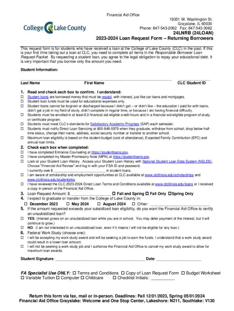 Fillable Online dept clcillinois 2023-2024 Loan Request Form Returning Borrowers Fax Email Print ...