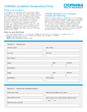 Fillable Online GMHBA Accident Declaration Form Fax Email Print - pdfFiller