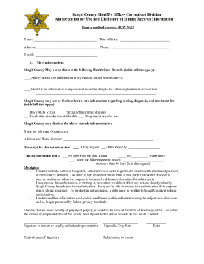 Fillable Online Authorization for Use and Disclosure of Inmate Records ...