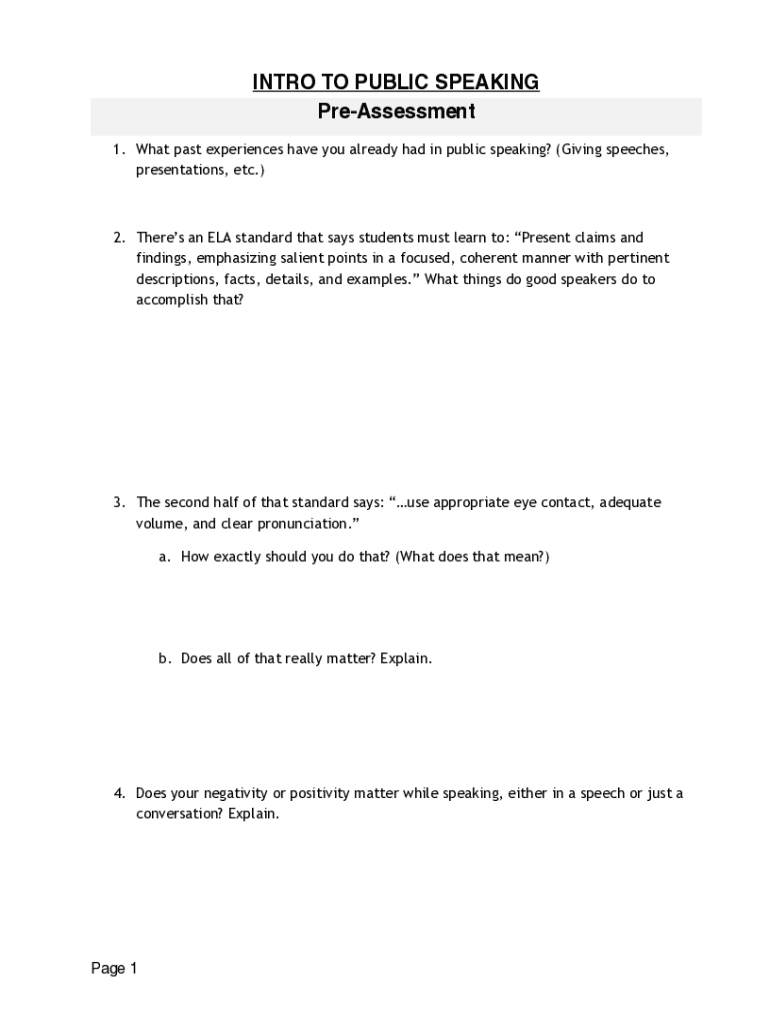 Fillable Online INTRO TO PUBLIC SPEAKING with Ted talks Handout for ...