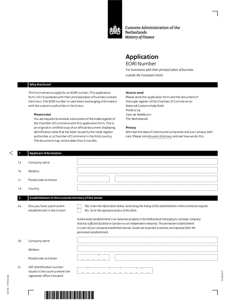 Fillable Online Application EORI Number For businesses with their ...