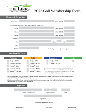 Fillable Online 2021 Golf Membership Form Fax Email Print - pdfFiller