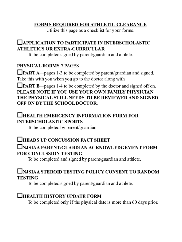 Fillable Online ATHLETIC CLEARANCE CHECK SHEET Fax Email Print - pdfFiller