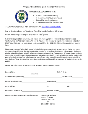 Fillable Online High-school-application-for-wait-list-for- Fax