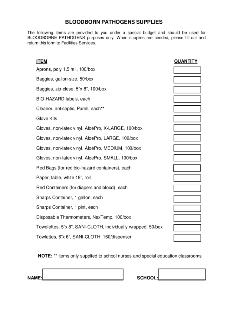 Fillable Online Infection Control and Prevention: Bloodborne pathogens ...