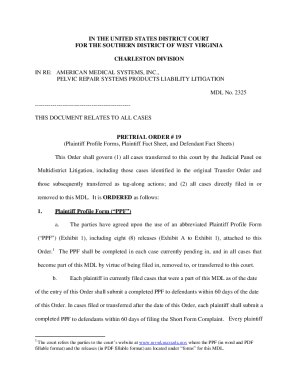 Fillable Online MDL 2325Pretrial Order #19 Plaintiff Profile Forms ...