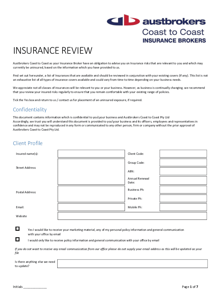 Fillable Online Personal Insurance Review Form Fax Email Print - pdfFiller
