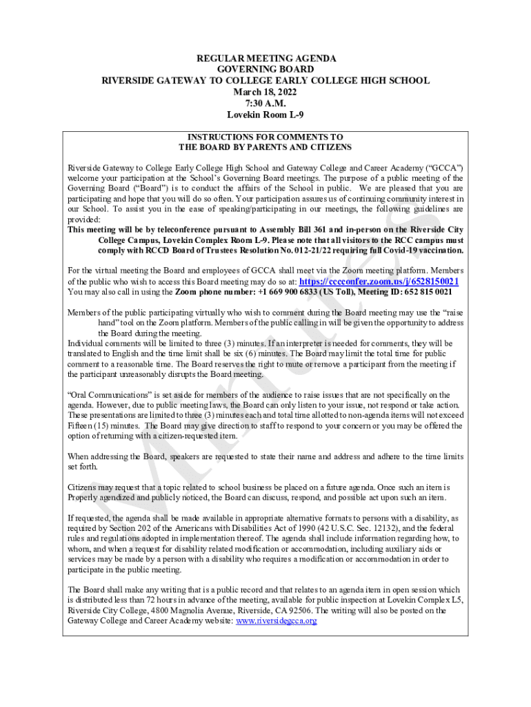 Fillable Online Gateway Board AGENDA Fax Email Print - pdfFiller