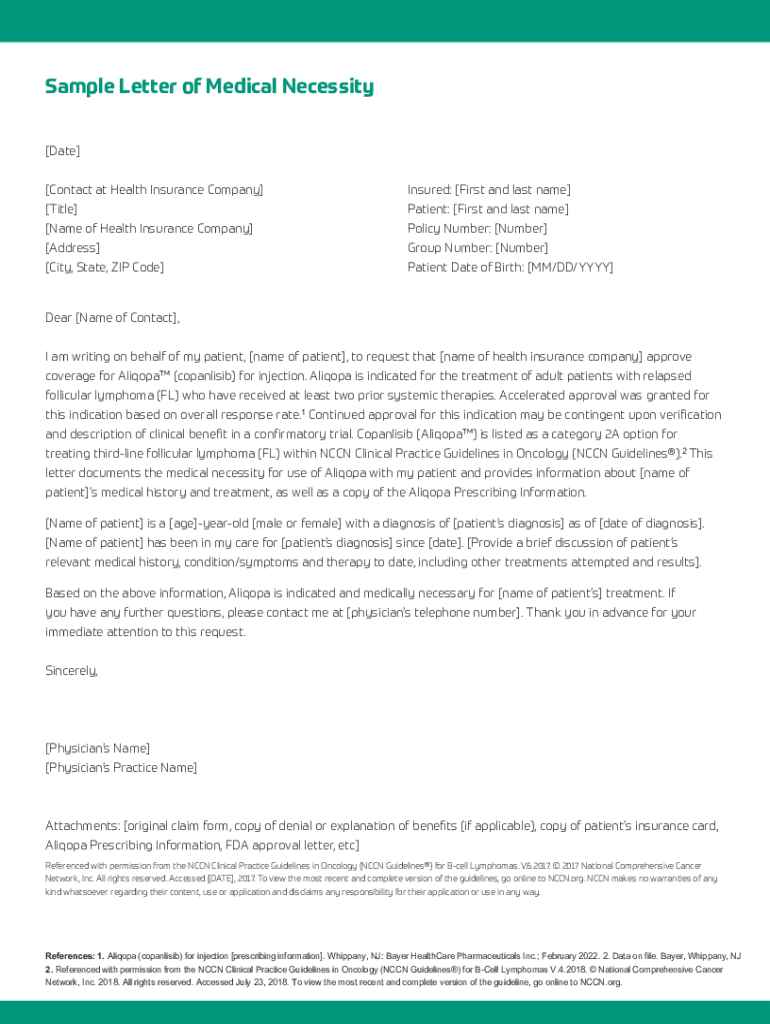 Fillable Online Sample Letter of Medical Necessity - Prescribing Xofigo ...