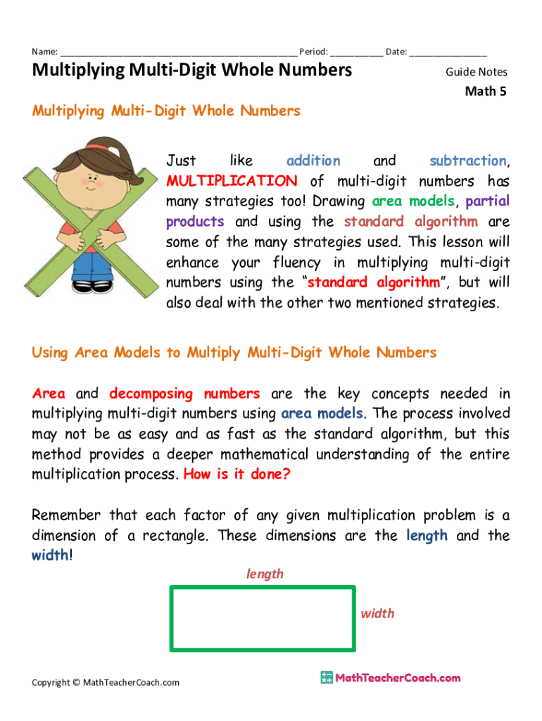 Fillable Online Multiplying Multi-Digit Whole Numbers Fax Email Print ...