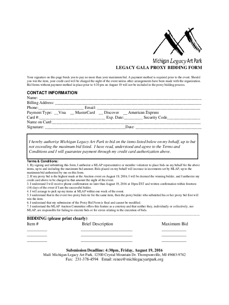 Fillable Online legacy gala proxy bidding form Fax Email Print - pdfFiller