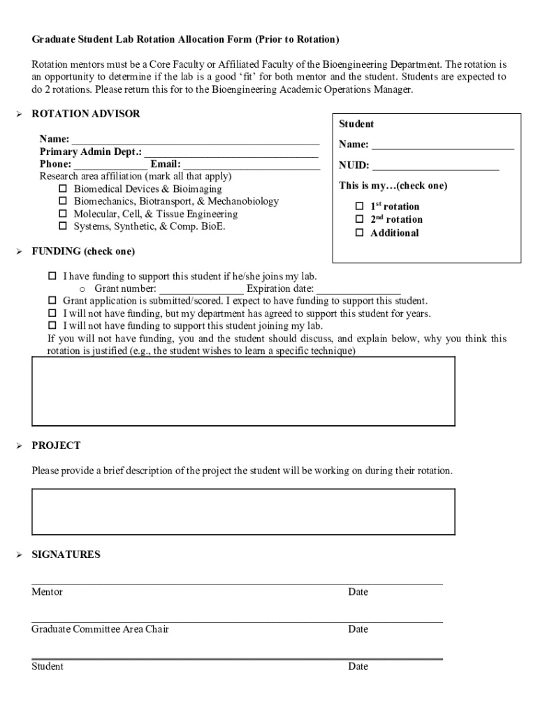 Fillable Online Graduate Student Lab Rotation Allocation Form (Prior to ...