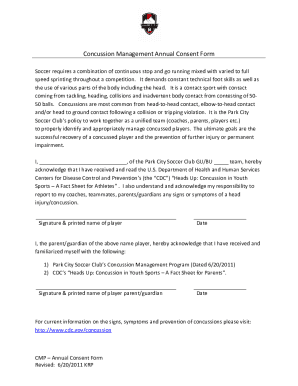 Fillable Online Concussion Management Annual Consent Form Fax Email ...