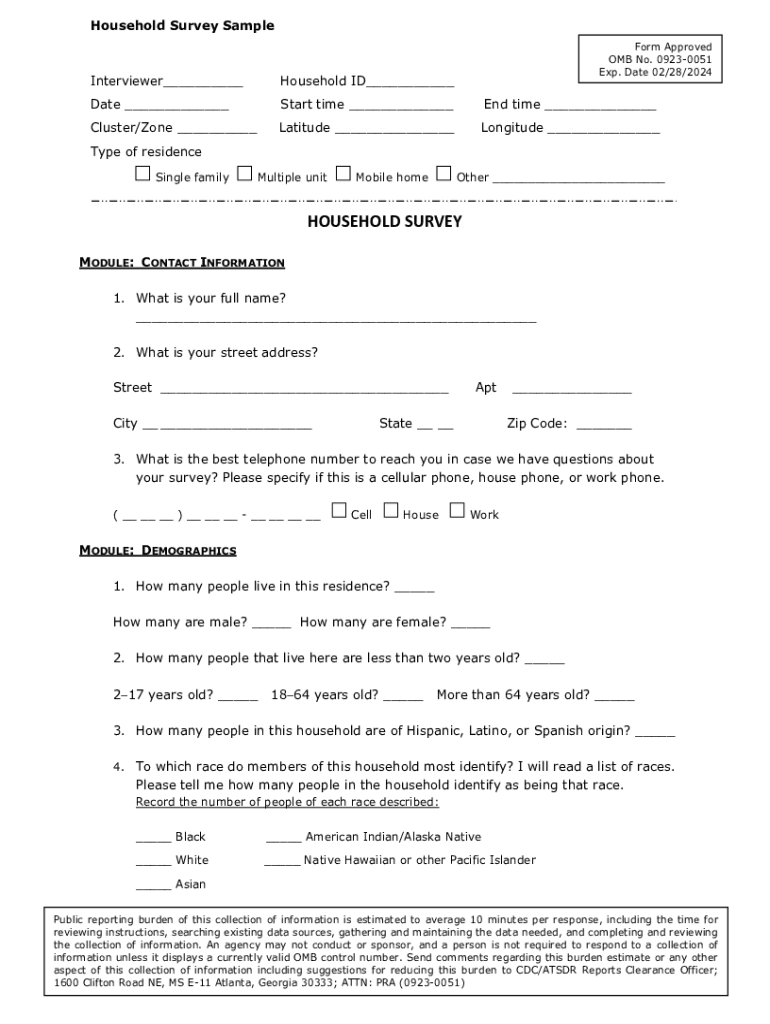 Fillable Online Household Survey Sample Fax Email Print - pdfFiller