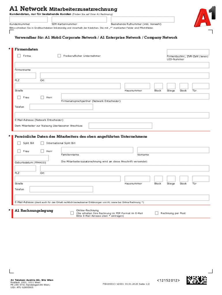 Ausfüllbar Online A1 Network Mitarbeiterzusatzrechnung Fax Email Drucken - pdfFiller