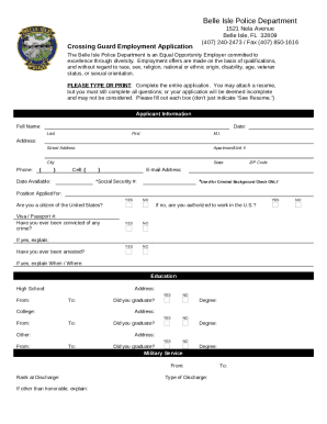 Crossing Guard Employment Application Doc Template | pdfFiller